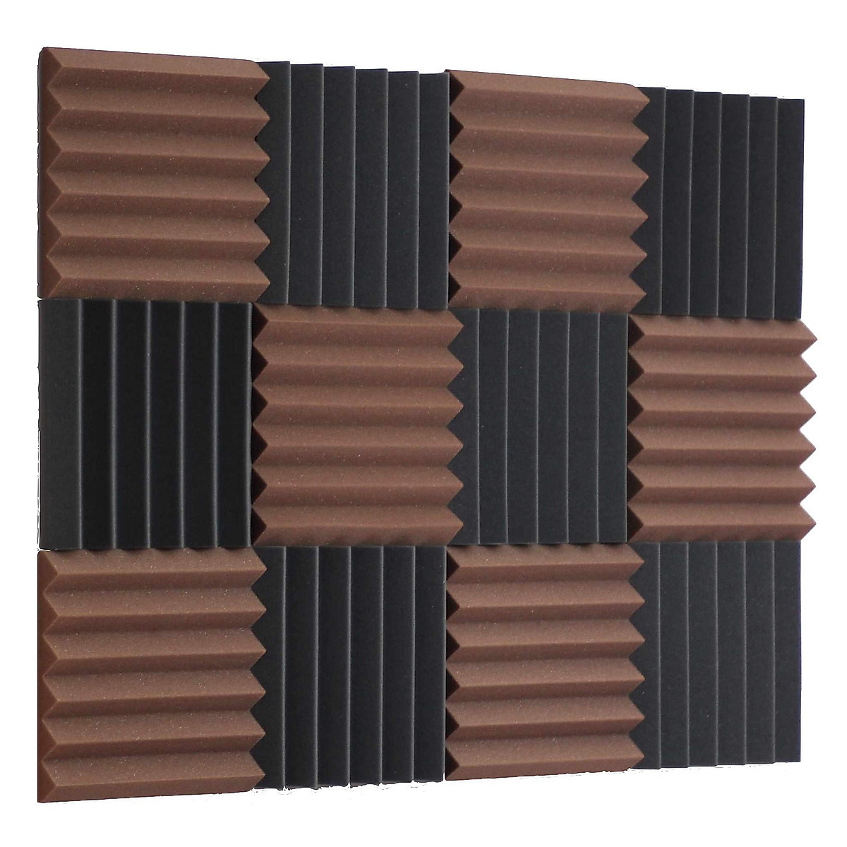 2x12x12 (12 Pack) BROWN/CHARCOAL Acoustic Wedge Panels Soundproofing Studio Foam Tiles