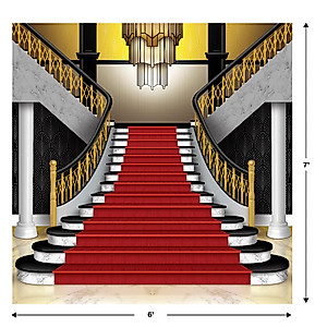 Beistle Large 7' x 6' Cardboard Red Carpet Grand Staircase Photo Prop - Awards Night Photography Background, Prom Decorations