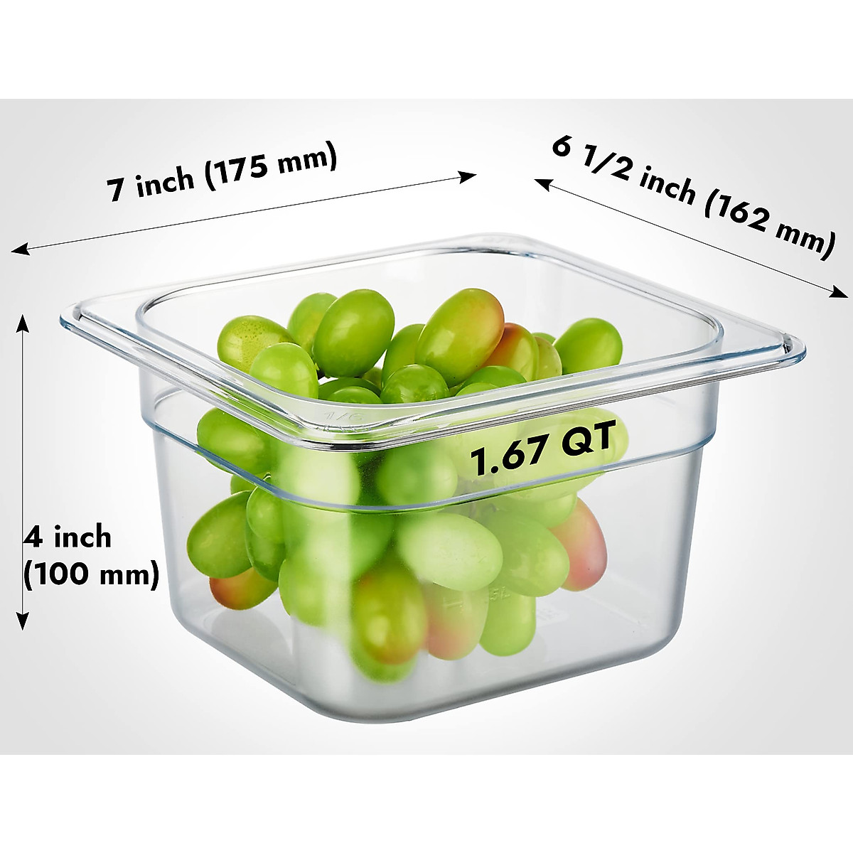 CURTA 6 Pack NSF Food Pans, 1/6 Size 4 Inch Deep Commercial Food Storage Containers, Polycarbonate, Clear