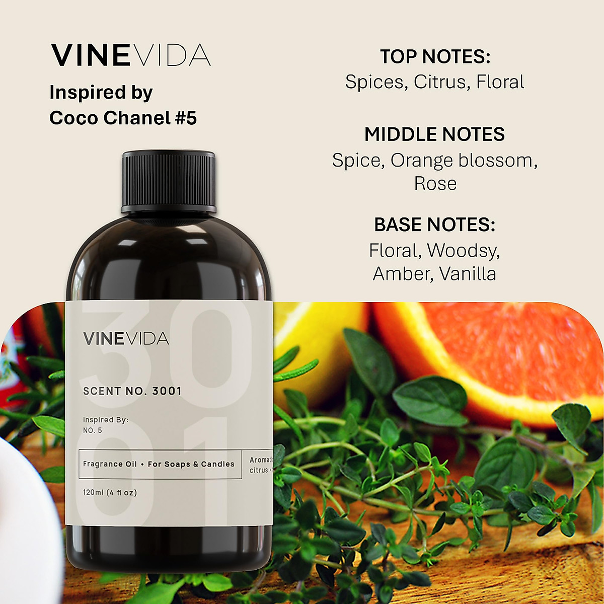 VINEVIDA [4oz] (Our Version of) NO. 5 Fragrance Oil for Soap Making - Soap Fragrance Oil - Candle Fragrance Oil for Soy Candles - Essential Oils for Soap Making - Soap Scent