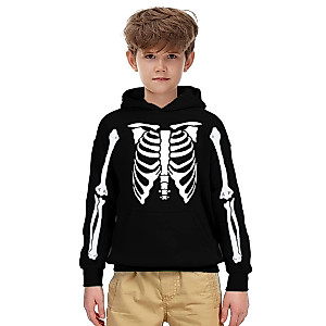Remimi Kids Halloween Skeleton Sweatshirt Hoodie Boys Girls Long Sleeve Pocket Hooded Pullover Tops 9-10 Years