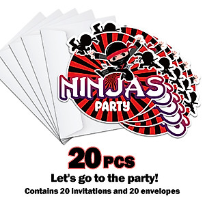 Karate Ninjas Birthday Invitations, Ninja Samurai Shaped Birthday Party Invitation Cards for Kids Girls Boys Adults, Ninja Birthday Party Decorations -(20 Sets 4" x 6" Cards with Envelopes) - JY570
