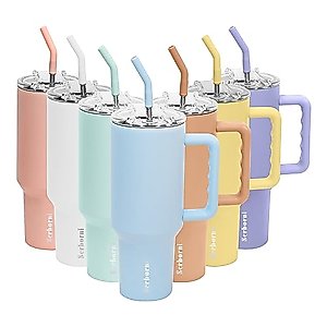 Serborni 40 oz Tumbler With Handle and 2 Straws Lid, Insulated Tumblers Stainless Steel, Upgraded Leak-Proof Lid For Hot and Cold Insulation Travel Coffee Cup Mug（Skyblue）