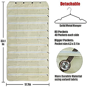 BB Brotrade Hanging Jewelry Organizer,Double Sided Jewelry Storage Organizer,80 Zipper Clear PVC Pockets for Holding Necklaces, Bracelets, Rings, Earrings