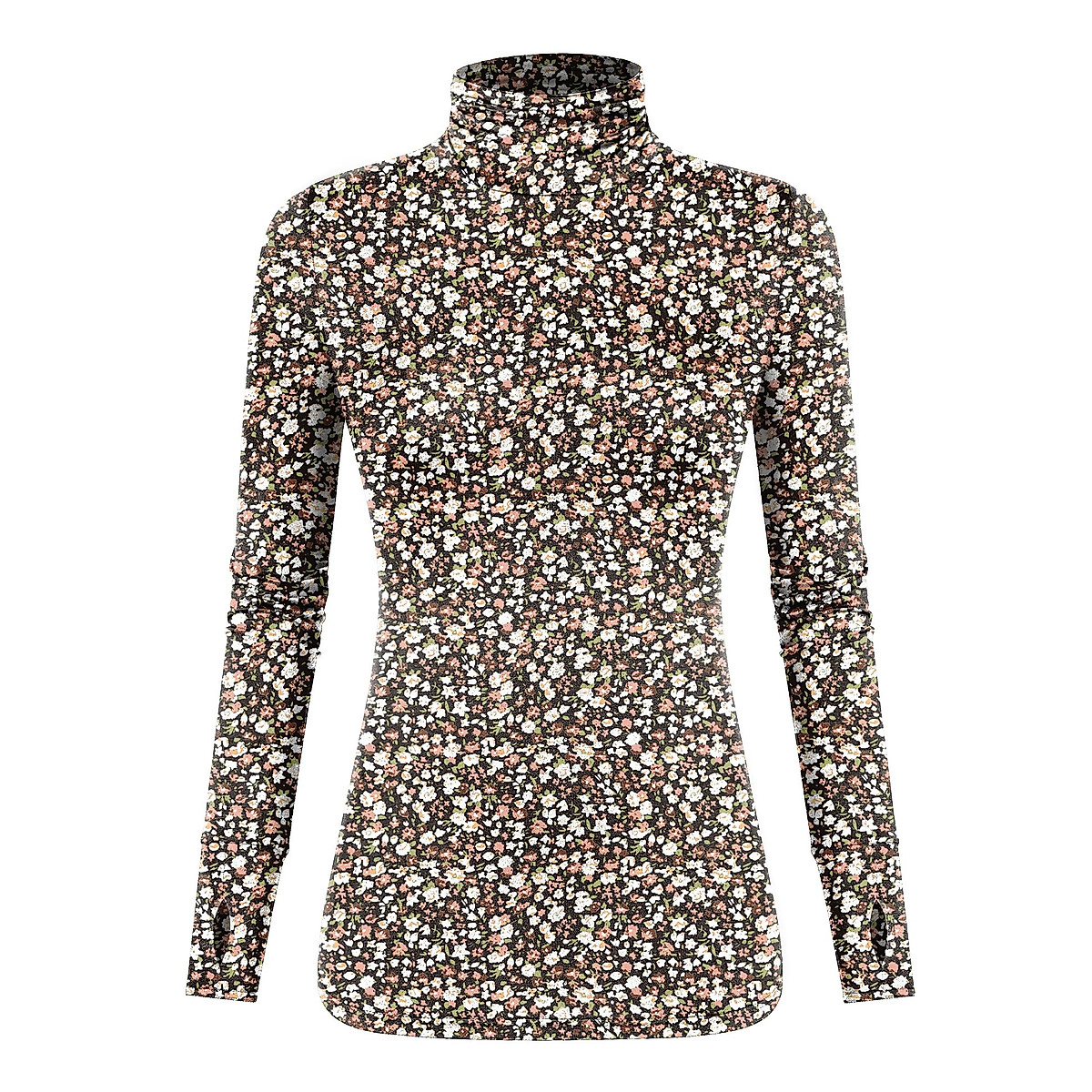 LUYAA Women's Plus Size Warm Long Sleeve Turtleneck Top Ultra Soft Fall Thumb Holes Black Small for Fall Winter Black Floral Medium