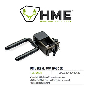 HME High-Quality Durable Reliable Versatile Easy-to-Install Universally Mountable Hunting Tree Stand Bow Holder - 360 Fork Rotation, Rock solid attachment