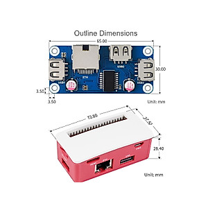 waveshare Ethernet/USB HUB HAT B with Box ABS Case for Raspberry Pi Zero/Zero W/2 W/Zero WH/2 WH,PC,with 1 RJ45 10/100M Ethernet Port, 3 USB Ports Compatible with USB2.0/1.1