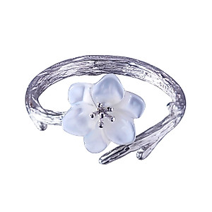 Jewever 925 Sterling Silver Original Sakura Open Tail Ring Adjustable White Shell Carving Flower For Women Jewelry Gift