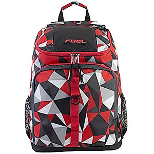 FUEL Top Load Sport Unisex Hiking Camping Carry On Luggage Backpack Bag, for Work, Outdoors, Gym, Red Geo