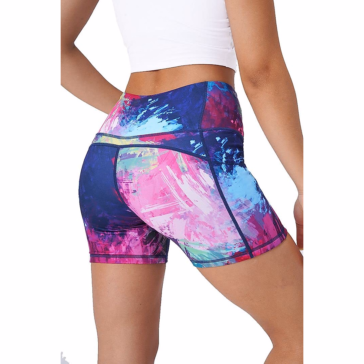 Tough Mode Women High Rise 5" Super Soft Athletic Shorts Pockets Bike Fitness Workout Running Yoga Tummy Control