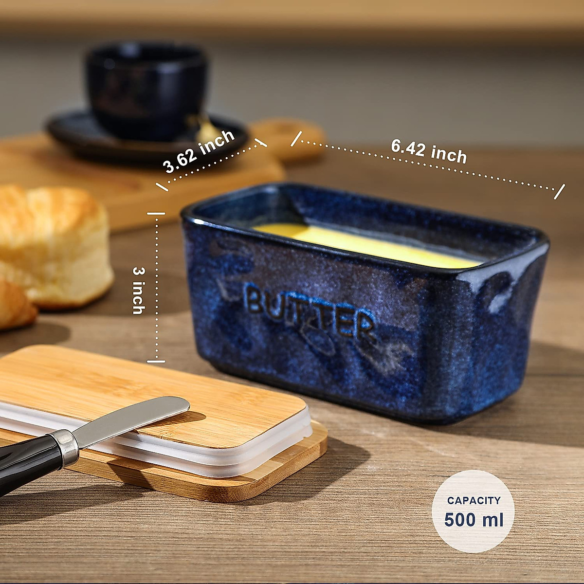 Vicrays 2-Piece Ceramic Kitchen Utensil Holder Butter Dish Keeper Container with Knife for Stove Top and Countertop