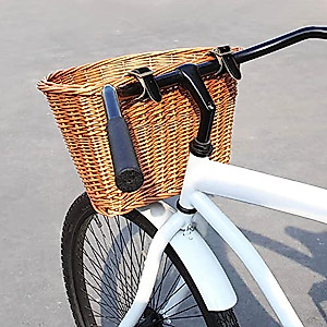 Syhonic Wicker Woven Front Handlebar Bike Basket,Bicycles Cane Bike Accessory Adult Bicycle Cargo Basket
