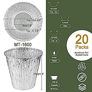 MESTAEK Grill Drip Bucket with 20-Pack Disposable Foil Liner,Compatible with Pit Boss Grills,Oklahoma Joe's,Rec Tec &Traeger,6.3"x6.0"