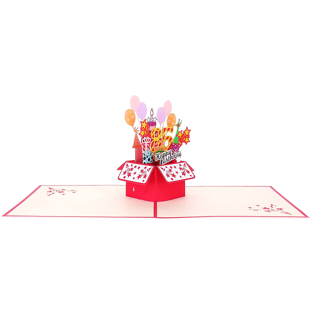 iGifts And Cards Happy 85th Birthday Red Party Box 3D Pop Up Greeting Card - 85th Birthday Gifts For Women, Men, Awesome Eight-Five Bday Presents, 85 Year Old Celebration, Milestone For Husband, Wife