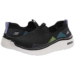Skechers Women's GO Walk Hyper Burst Knit Slip ON Sneaker, Black/Multi, 7.5