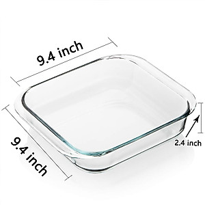 SWEEJAR Glass Bakeware, Rectangular Baking Dish Lasagna Pans for Cooking, Kitchen, Cake Dinner, Banquet and Daily Use, 9.4 x 9.4 x 2.4 Inches of Baking Pans