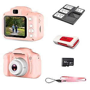eDealz Full 1080P Kids Selfie HD Compact Digital Photo and Video Rechargeable Camera with 32GB TF Card & 2" LCD Screen and Micro USB Charging Drop Proof (Pink Kit)