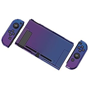 eXtremeRate PlayVital Back Cover for Nintendo Switch Console, Handheld Controller Protector Hard Shell for Joycon, Dockable Protective Case for Nintendo Switch - Gradient Translucent Bluebell