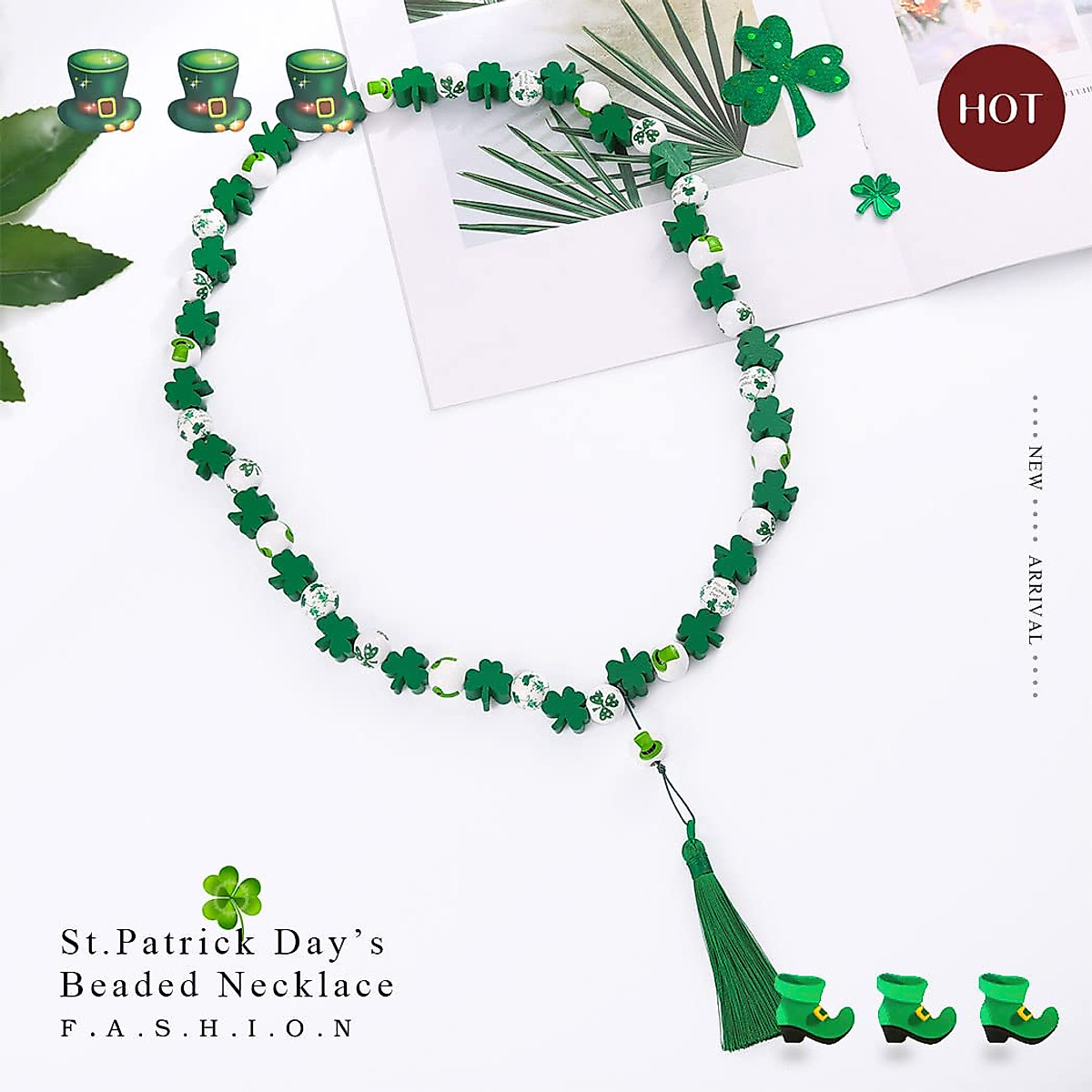 Jovono St.Patrick's Day Shamrock Necklace Irish Necklace Clover Necklace Accessories for Women and Men