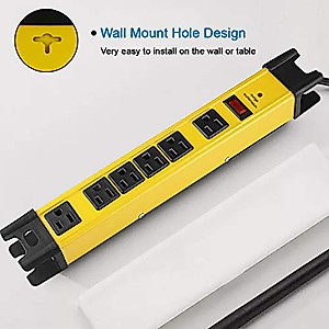 CCCEI Heavy Duty Power Strip Surge Protector with 15A, 6 Outlet Industrial, Shop Workshop Garden Metal Power Strip with 6FT Cord 1200 Joules ETL Listed, Yellow