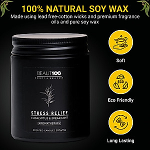BEAUT100 Stress Relief Candle | Scented Candles for Men & Women | Aromatherapy Candle, Long Lasting Relax Soy Candles for Home | Candles Gift for Women & Men.
