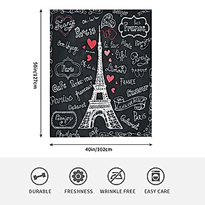 Eiffel Tower Style Love Heart Flannel Fleece Blanket Super Soft Cozy Plush Blankets Lightweight Microfiber Throw Blanket for Couch Sofa Bed