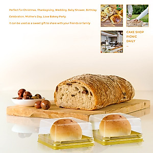 GothaBach 100 Set 3" Plastic Square Containers with Lids Cupcake Boxes Muffin Pod Dome Muffin Single Container Box for Wedding Birthday Gifts Supplies (Golden)