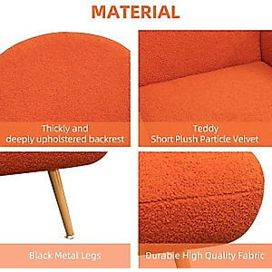 AISALL Accent Chair Orange with Golden Metal Legs,Reading Chair for Bedroom Comfy, Boucle Sherpa Chair for Living Room, Bedroom, Side Chair