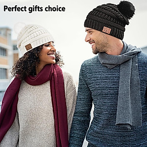 Wireless Beanie Headphone hat Women Winter Warm Knit Hats Cap Music Beanie with Headphones Built-in Stereo Speakers Mic for Outdoors Sports Running Skiing Woman Teenagers Her Snow White
