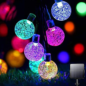 Bollengold Solar Outdoor String Lights 60LED Crystal Globe Lights 8 Mode 8M/26Ft Indoor/Outdoor Solar String Lights Waterproof for Garden Patio Yard Home Festival Party Wedding(Multi-Coloured)