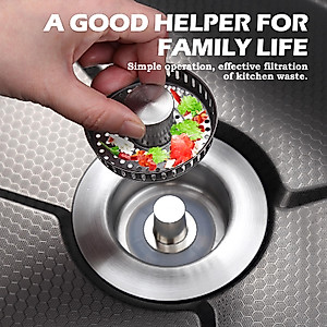 NileHome Kitchen Sink Drain Strainer, 3 in 1 Sink Strainer Stopper Fits US Standard 3-1/2" Drains Sink Strainer with 304 Stainless Steel Pop Ups Anti-Blocking Anti-Rust High Temperature Resistant
