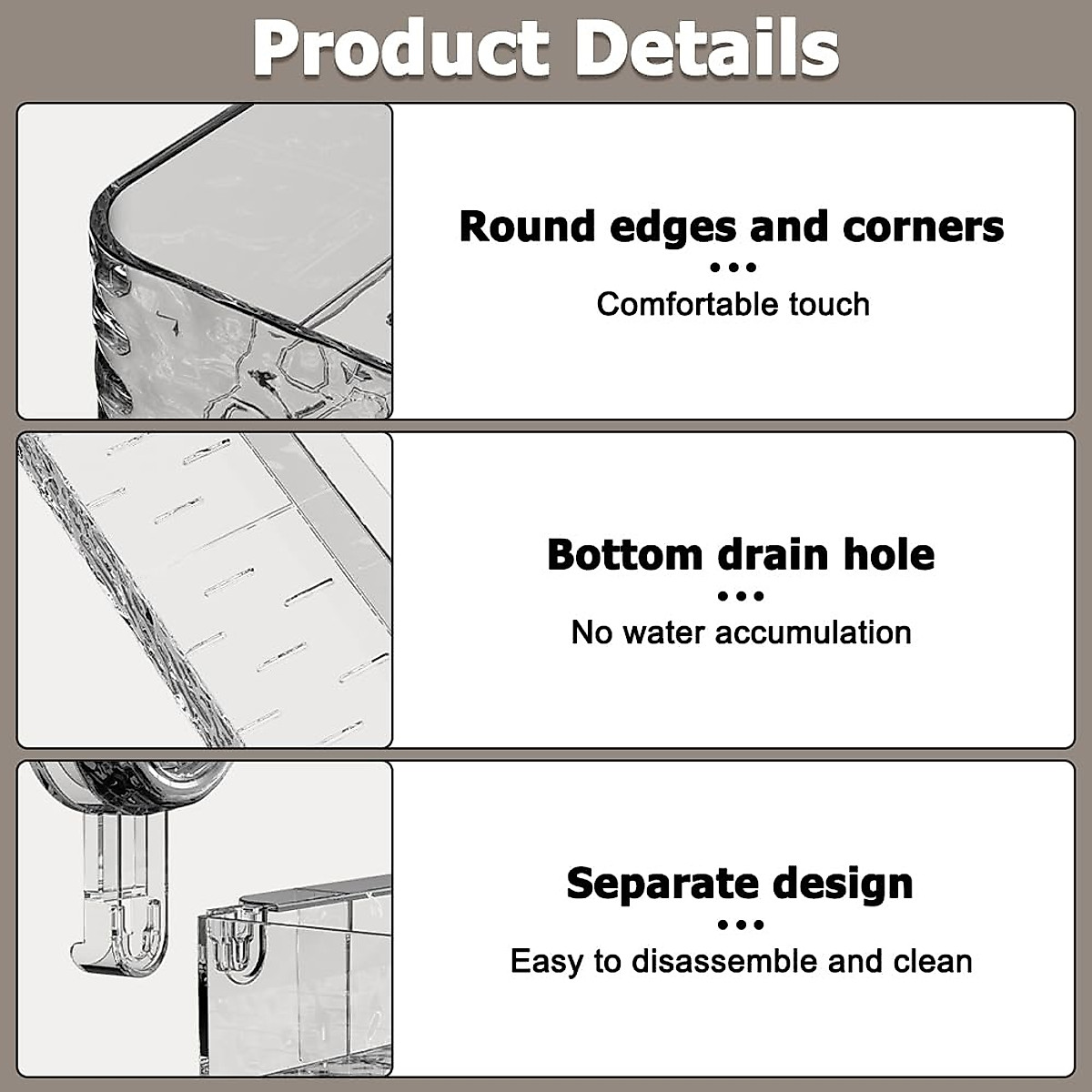 DONGKER No Drill Clear Wall Caddy,Wall Mount Removable Bathroom Storage Rack with Suction Cup for Bathroom Dorm Kitchen