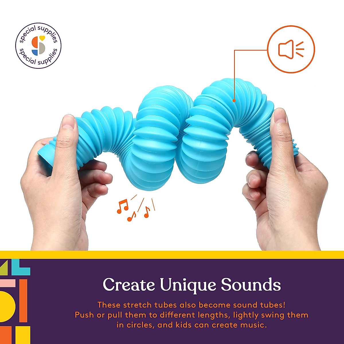 Special Supplies 8-Pack Fun Pull and Stretch Tubes for Kids - Pop, Bend, Build, and Connect Toy, Provide Tactile and Auditory Sensory Play, Colorful, Heavy-Duty Plastic (Huge)