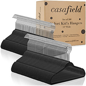 Casafield 100 Velvet Baby Hangers - 11" Size for Infant & Toddler Clothes - Black