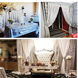 Poise3EHome 2Pcs 3Ft x 8Ft Silver Sequin Backdrop Curtain, Glitter Photography Background, Sequence Xmas Thanksgiving Backdrop for Wedding Party Holiday Festival Decor