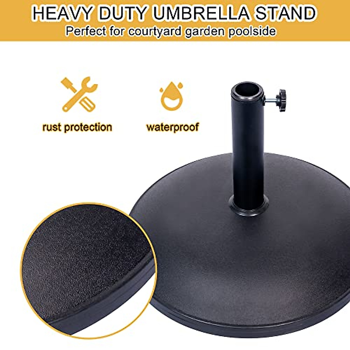 Sundale Outdoor Heavy Duty Umbrella Base, 55 LBS Plastic Shell Concrete Mobile Stand with 4 Wheels for Patio, Deck, Garden, Poolside, Black