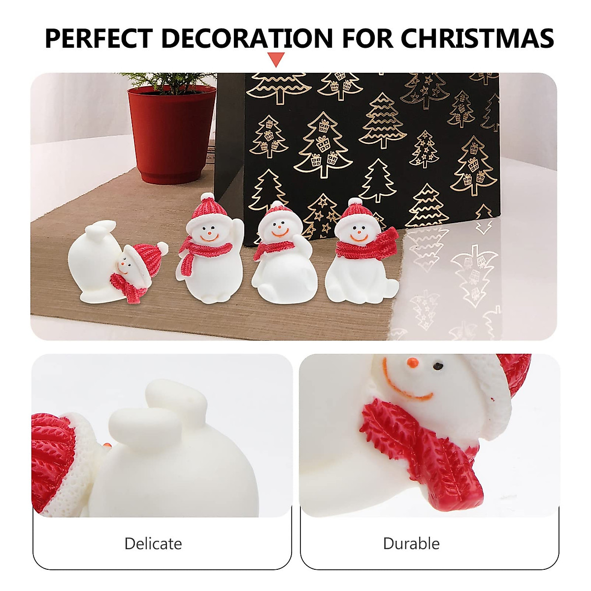 NOLITOY Micro Winter Landscape Ornaments Mini Resin Snowman Statue 4pcs Dollhouse Garden Fairy Yard Sculpture Decoration Random Style