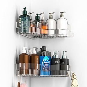 Cq acrylic Corner Shower Caddy - 2 Pack,Adhesive Shower Organizers,Wall Mounted Rustproof Clear Shower Shelves,No Drilling Bathroom Shampoo Organizers and Shower Storage Racks,Space-Savin