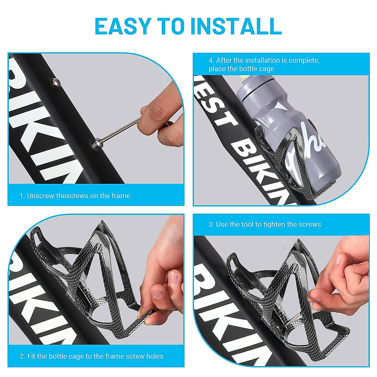 LABBYWAY Carbon Fibre Bike Water Bottle Cage, Durable Ultralight Water Drink Holder Rack, Lightweight PC Water Bottle Holder for Bicycle, Cycling Bottle Holder Cages for MTB, Road Bike, Mountain Bikes