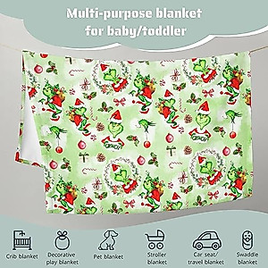 HawSkgFub Merry Christmas Baby Blanket Boys Girls Gift Green, Neutral Baby’s First Xmas Holiday Flannel Fleece Nursery Bed Blankets, Soft Lightweight Newborn Infant Toddler Kids Crib Bedding 30 x 40