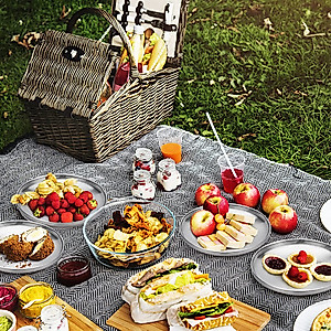 Sanbege 304 Stainless Steel Dinner Plates, 9" Double Layered Serving Plates, Brushed Metal Dishes for Camping, BBQ, Steak, Salad, Snack, Pack of 4