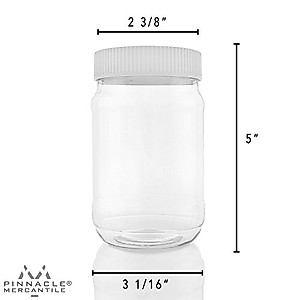 Pinnacle Mercantile Plastic Mason Jars - Screw on Ribbed Lid - 16 ounce-Set 6-Airtight Liner-Meal Prep Containers-Freezer Safe BPA Free