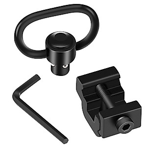 LONSEL 360° Rotation Picatinny Sling Swivel Mounts, 2 Point and Traditional Sling Picatinny Rail Mount with 1.25" Push Button QD Sling Swivels - Black (2 Pack)