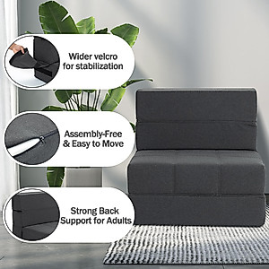 CATMIX Folding Sofa Bed, 7 inch Memory Foam Floor Couch, Convertible Sleeper Foldable Mattress Futon Sofa for Living Room/Home Office/Guest Beds/Apartment/Upstairs Loft, Dark Gray, Single