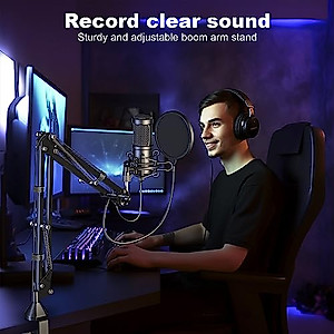Aokeo USB Condenser Microphone, 192kHZ/24bit Professional PC Streaming Podcast Cardioid Microphone Kit with Boom Arm, Shock Mount, Pop Filter, for Recording, Gaming, YouTube,Meeting, Discord