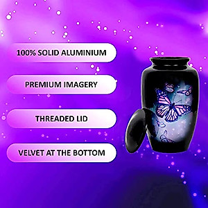HLC Lovely Butterfly Black Finish Cremation Urn for Human Ashes - Funeral Urn Handcrafted - Affordable Urn for Ashes (Adult (200 lbs) – 10.5 x 6 “ , Cremation Urn)