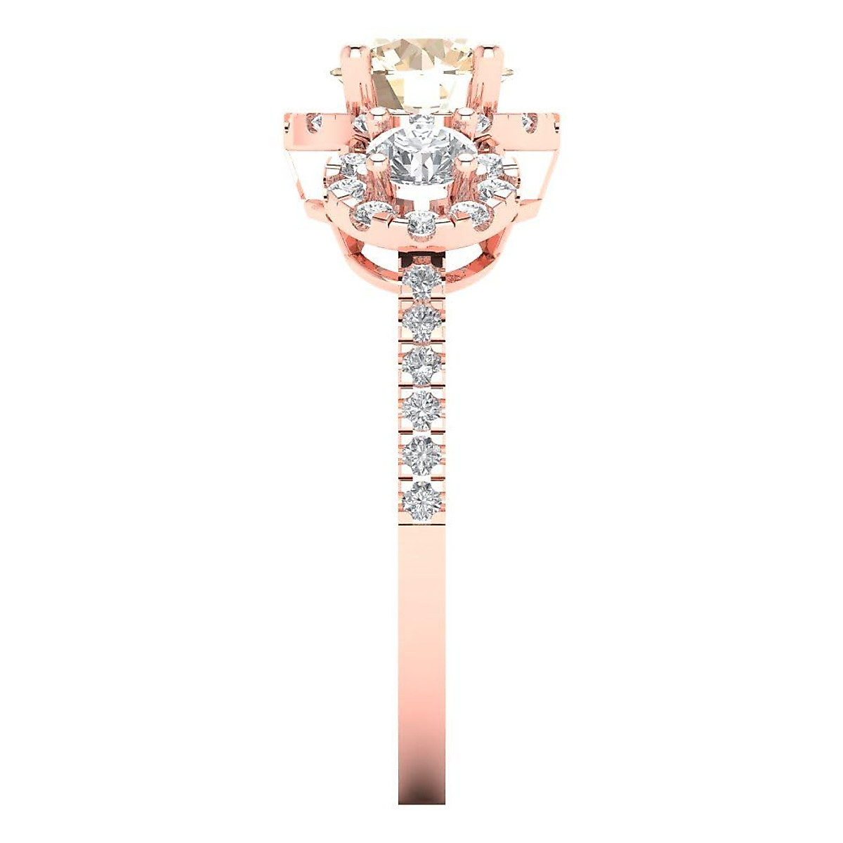 Clara Pucci 1.75ct Round Cut Halo Solitaire 3 stone Natural Brown Morganite Engagement Promise Anniversary Bridal Ring 18K Rose Gold 6.75