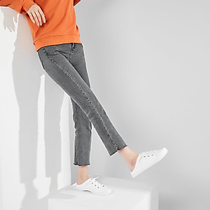 Womens Canvas Mule Sneakers,Memory Foam Backless Sneakers,Casual Slip on Shoes for Women(New White.US7)