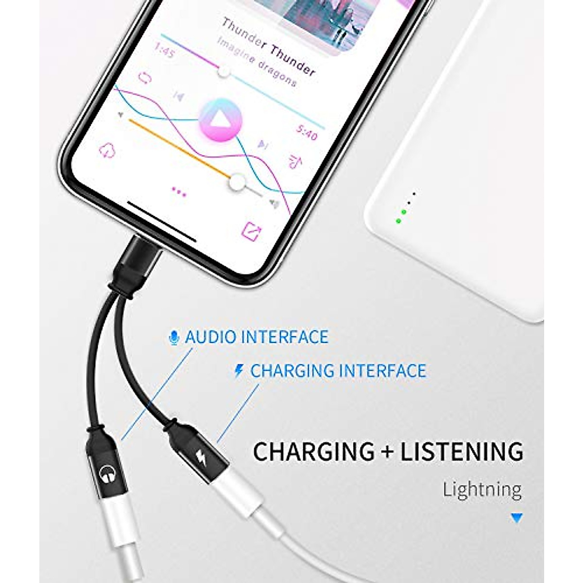 Headphone Adapter Splitter for Lightning to Audio Jack and Charger Extender Earphone Charging for iPhone 11 12Mini pro max xs xr x se2 7 8plus for ipad air Cable Converter for Apple MFI Certified