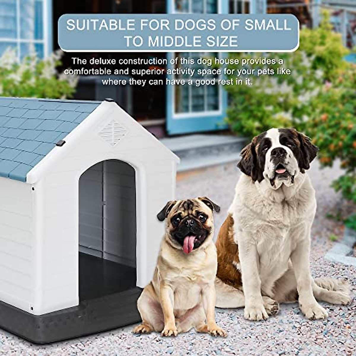 ZENY Plastic Dog House - Waterproof Dog Kennel with Air Vents and Elevated Floor All Weather Indoor Outdoor Insulated Doghouse Puppy Shelter, Easy to Assemble